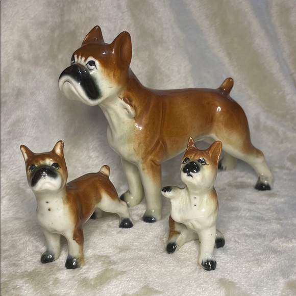 Accents | Vintage Porcelain Boxer Dog Figurine Set Brown And White ...